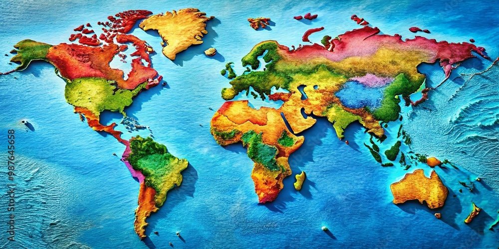 Detailed Clipart Map of the World with Colorful Continents and Clear ...