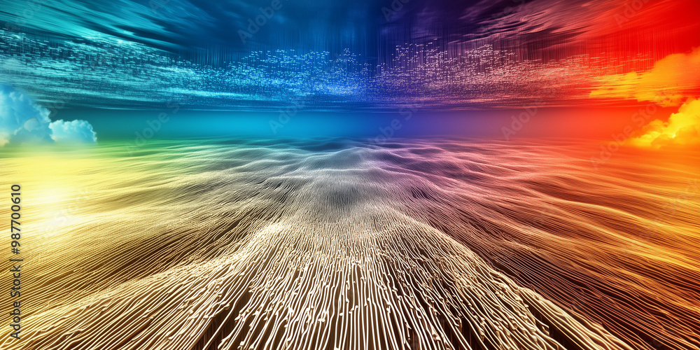 Psychedelic ocean floor. aquatic abstract background with a rainbow of ...