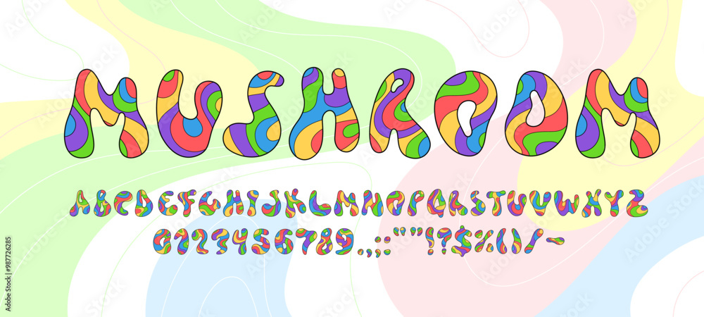Rainbow groovy font, psychedelic type, retro 60s hippie typeface, bold ...