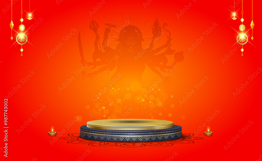Navratri or durga puja festival background with 3d podium stage design ...