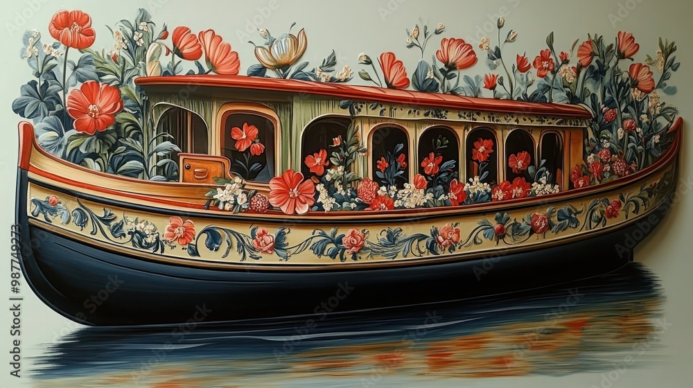 Hand-Painted Rose Floral Boat Model, Traditional hand painted tole ...
