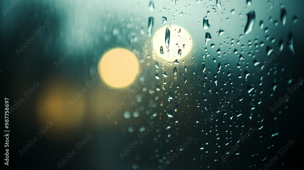 Rain Drops on a Window With Traffic Lights Raindrops gracefully cascade ...