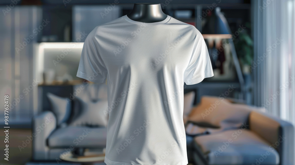 Crew neck T-shirt mockup displayed on a floating mannequin, where the ...