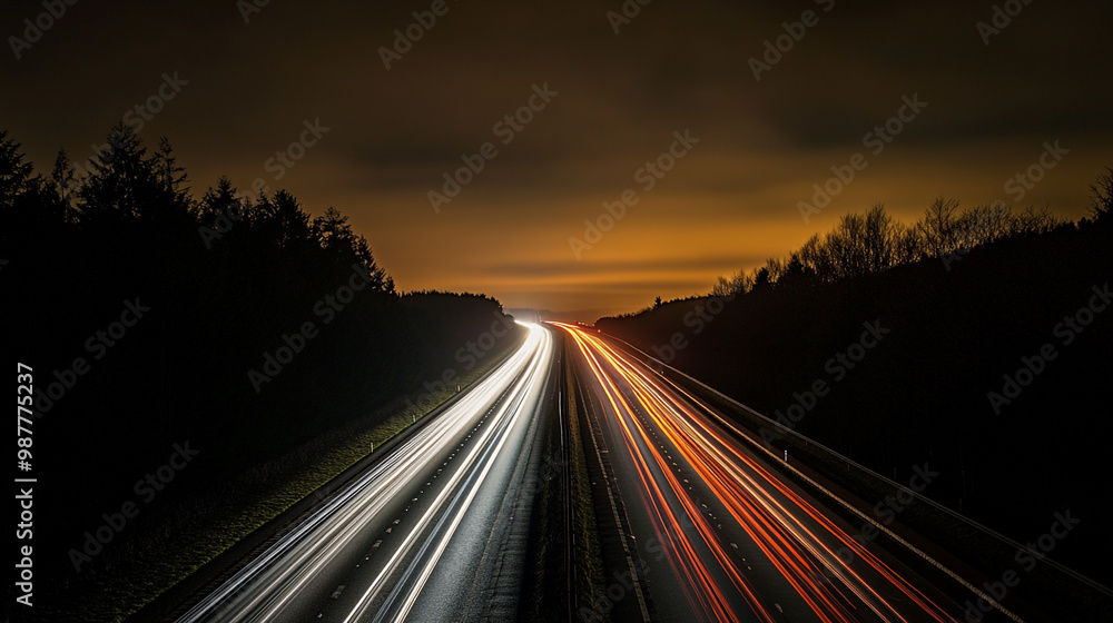 High speed concept image of the freeway at dusk in a dynamic time ...