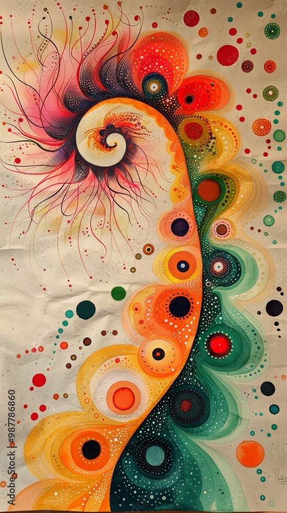 watercolour drawing, Colorful abstract design resembling spiral with ...