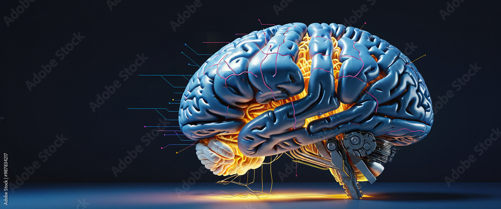 Illustrative representation of a human brain modified with technology ...