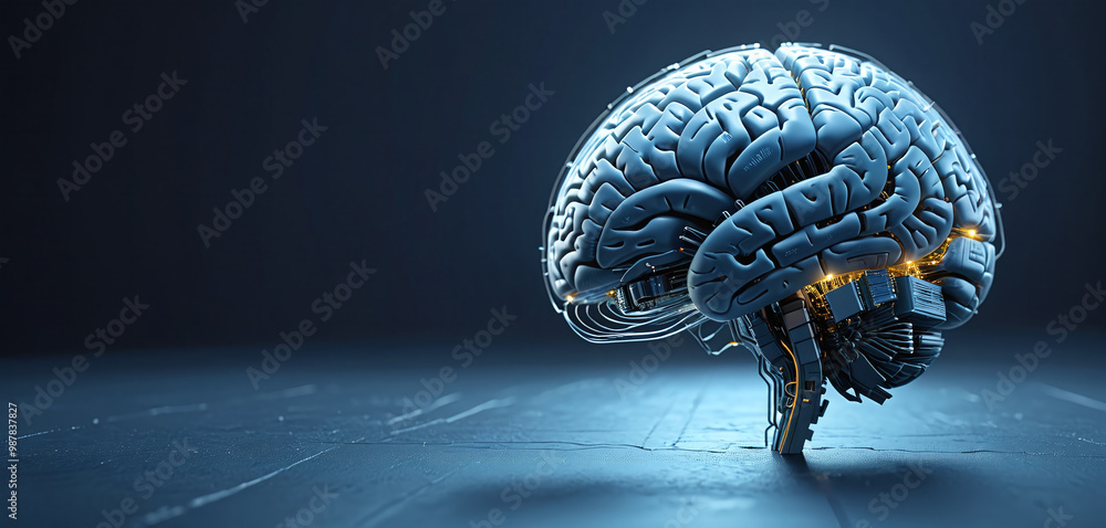 Illustrative representation of a human brain modified with technology ...