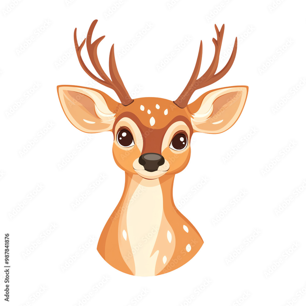 Cute illustrated deer head with antlers on white isolated background ...