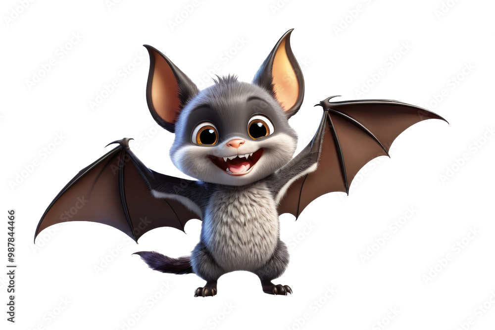 3D cartoon cute happy bat, full body, centered, cut out, isolated on ...