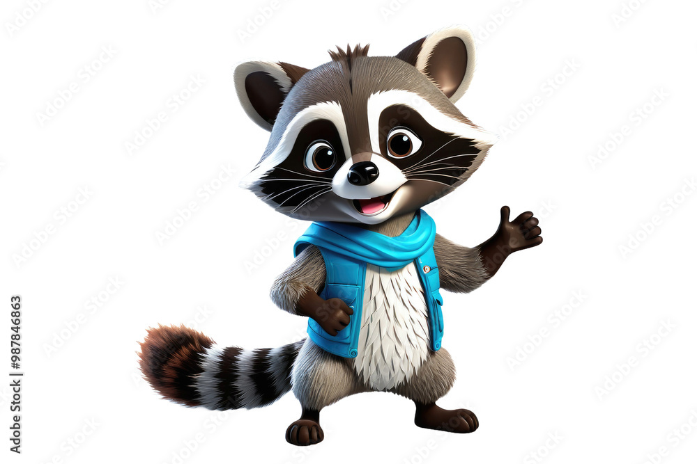 Cartoon raccoon, full body, depicted in 3D isometric art, exuding ...