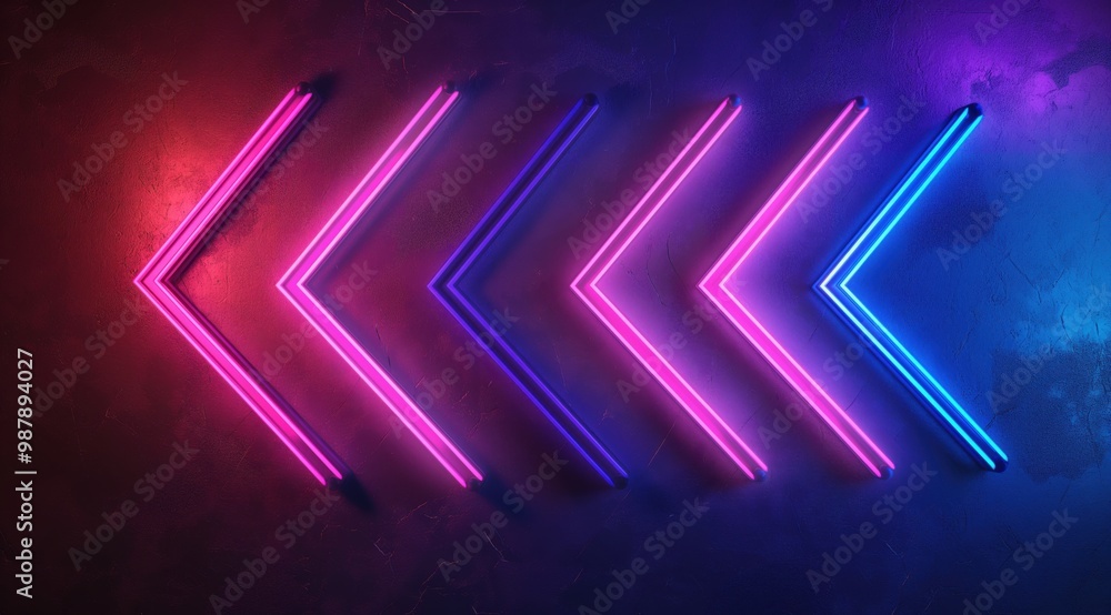 Neon sign with pink and blue arrows pointing in different directions ...