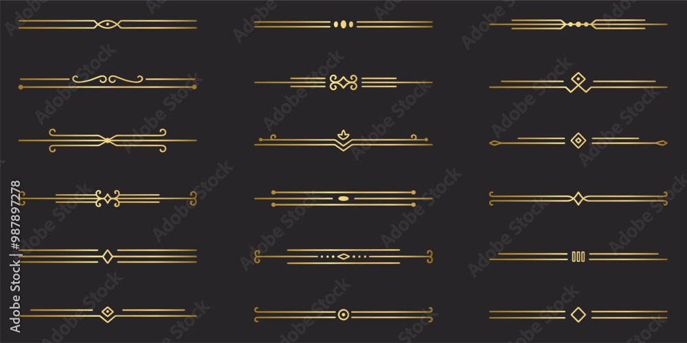 Gold text dividers doodle set. Wedding decorative elements. Divider ...