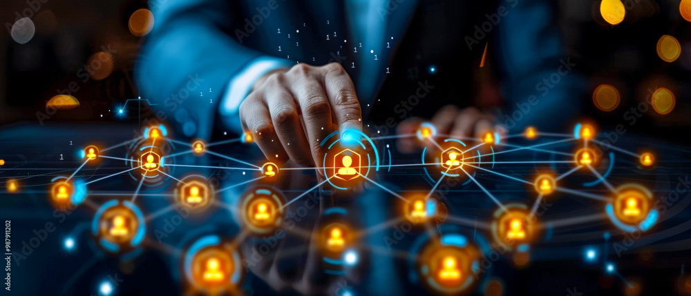 Franchise business concept, Businessman touching virtual franchise ...