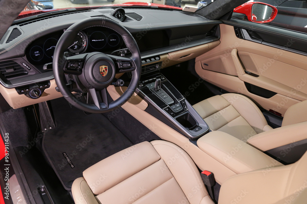 Porsche 992 Carrera 4s Cabriolet 911 interior cockpit view, steering ...