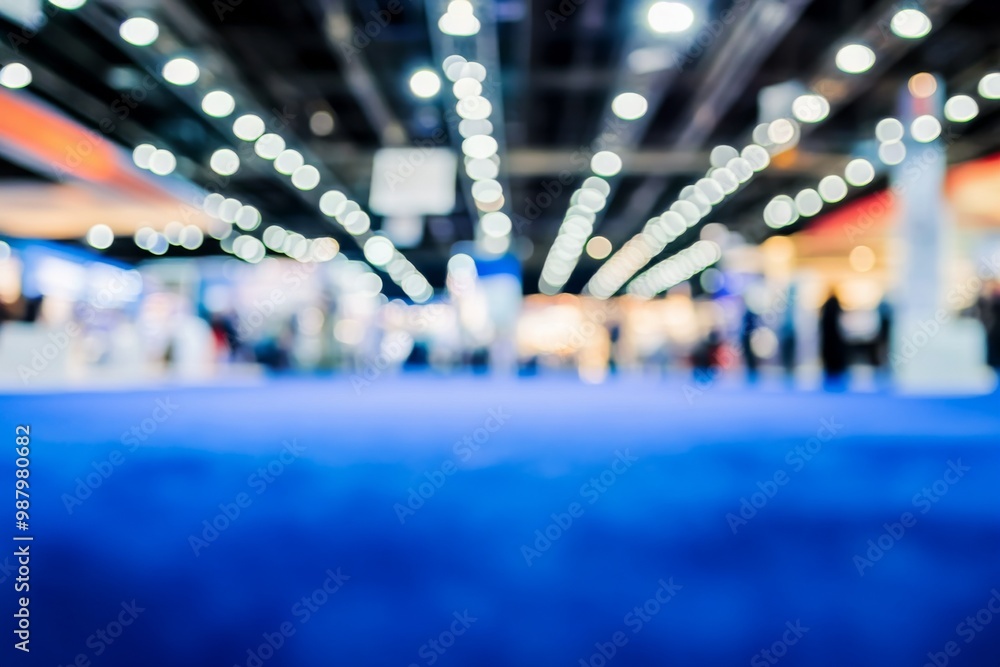 Blurred background of business fair or exhibition hall with lights and ...