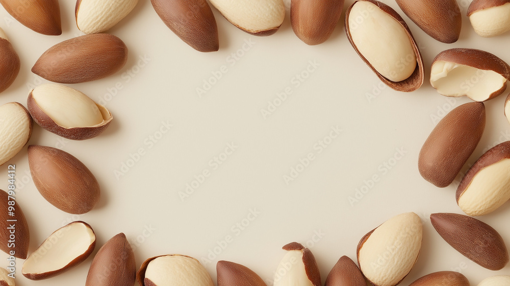 brazil nuts: a loose frame made from whole brazil nuts, scattered ...