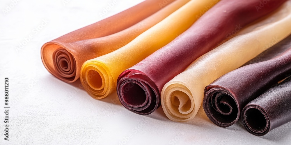 Variety of Fruit Leather Rolls on White Background – Healthy Fruit ...