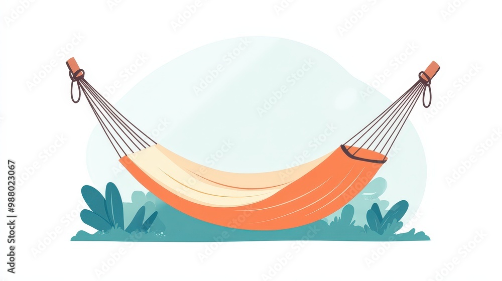 A simple 2D flat vector illustration of a hammock, using basic shapes ...