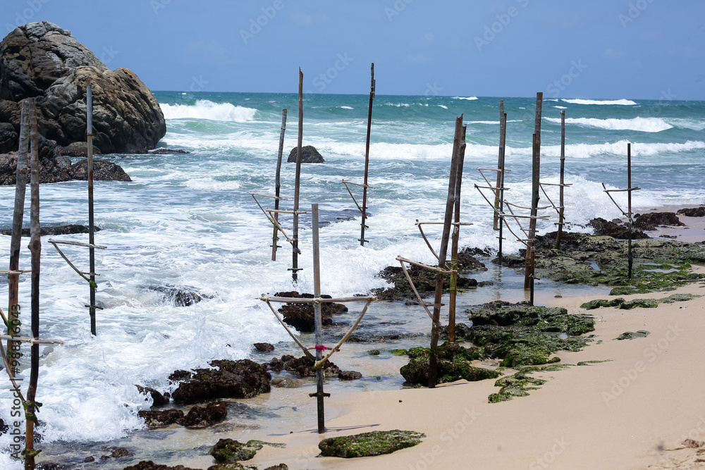 nets on the beach Sri Lanka Traditional Fish Hunting Stock Photo ...