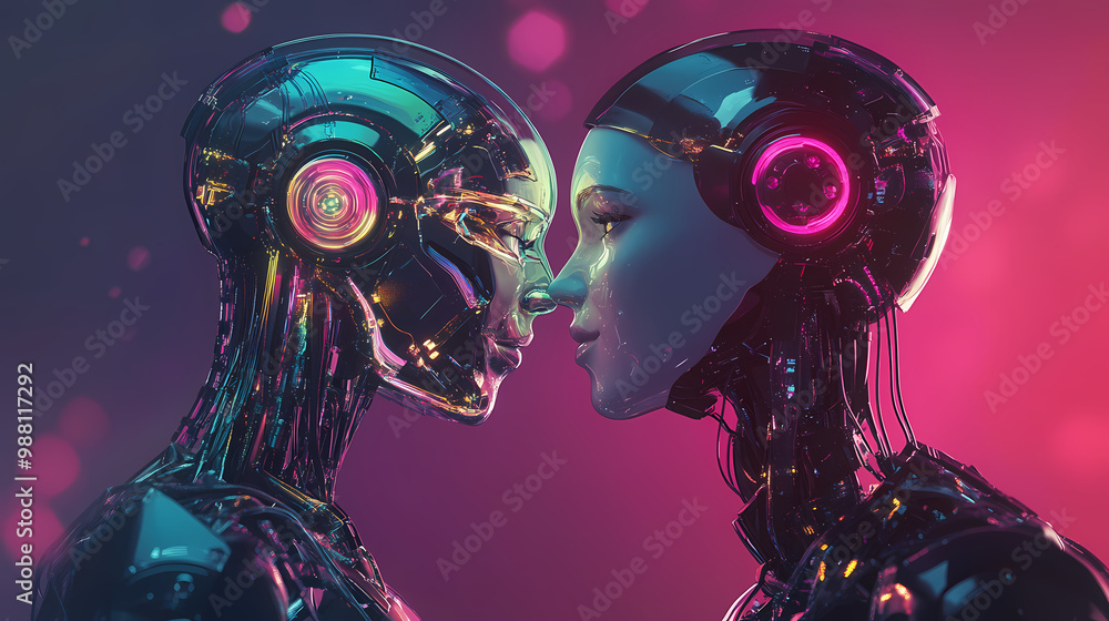 Romantic ai robots, couple of ai robots, bionic robot couploe, humanoid ...