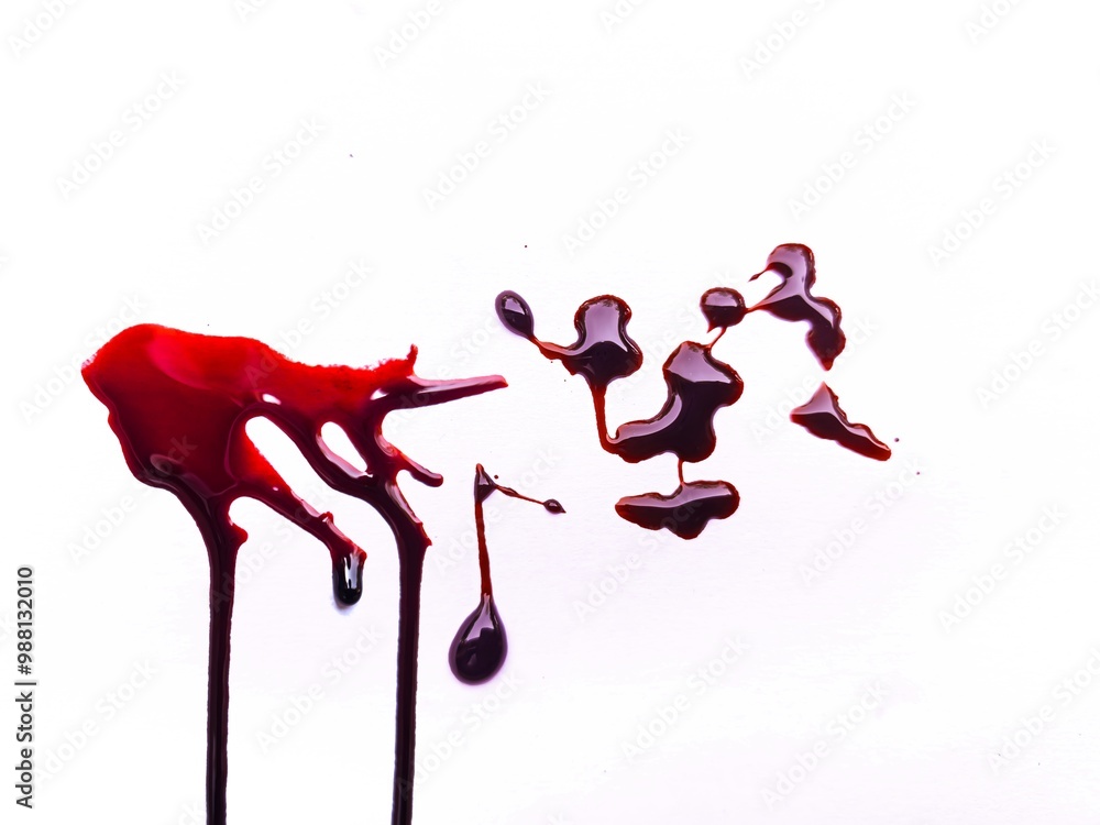 red blood drops on the floor, blood isolated white background, concept ...