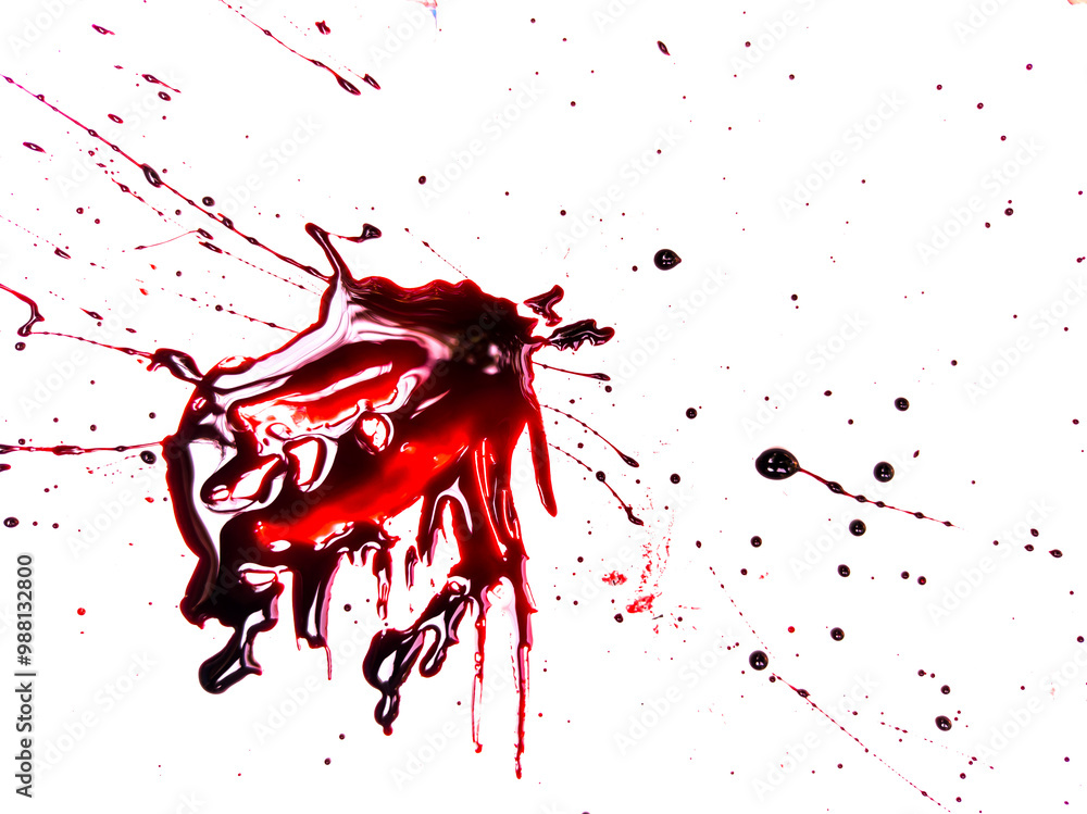 red blood drops on the floor, blood isolated white background, concept ...