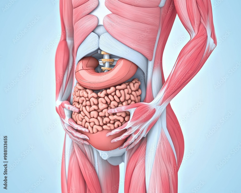 Detailed illustration of human anatomy focusing on muscular structure ...