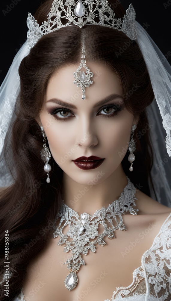 thick demonic vampire hair dressed fangs woman jewelry brown lace white ...