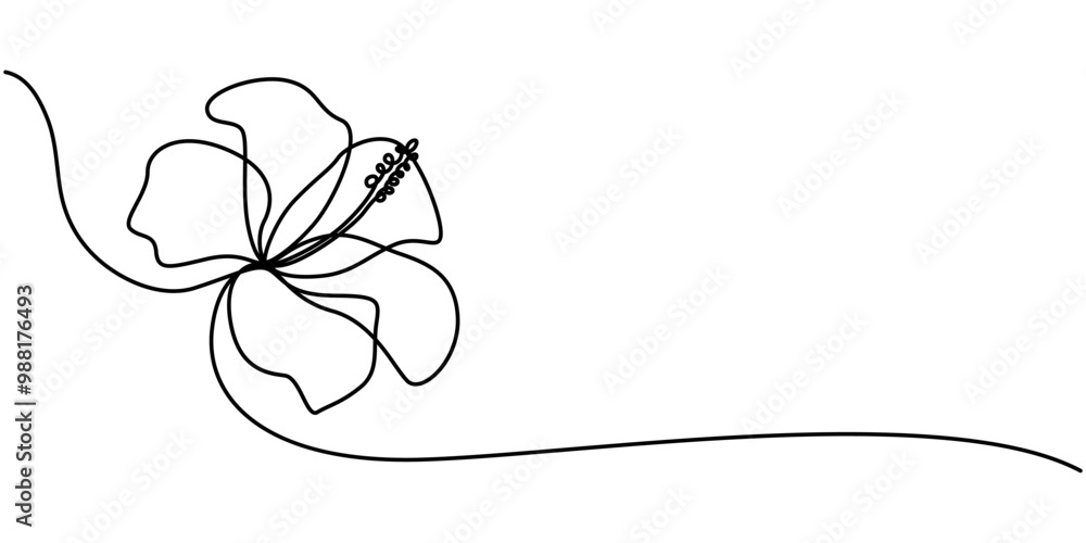 Hibiscus Flower Continuous Line Drawing with Editable Stroke, One ...