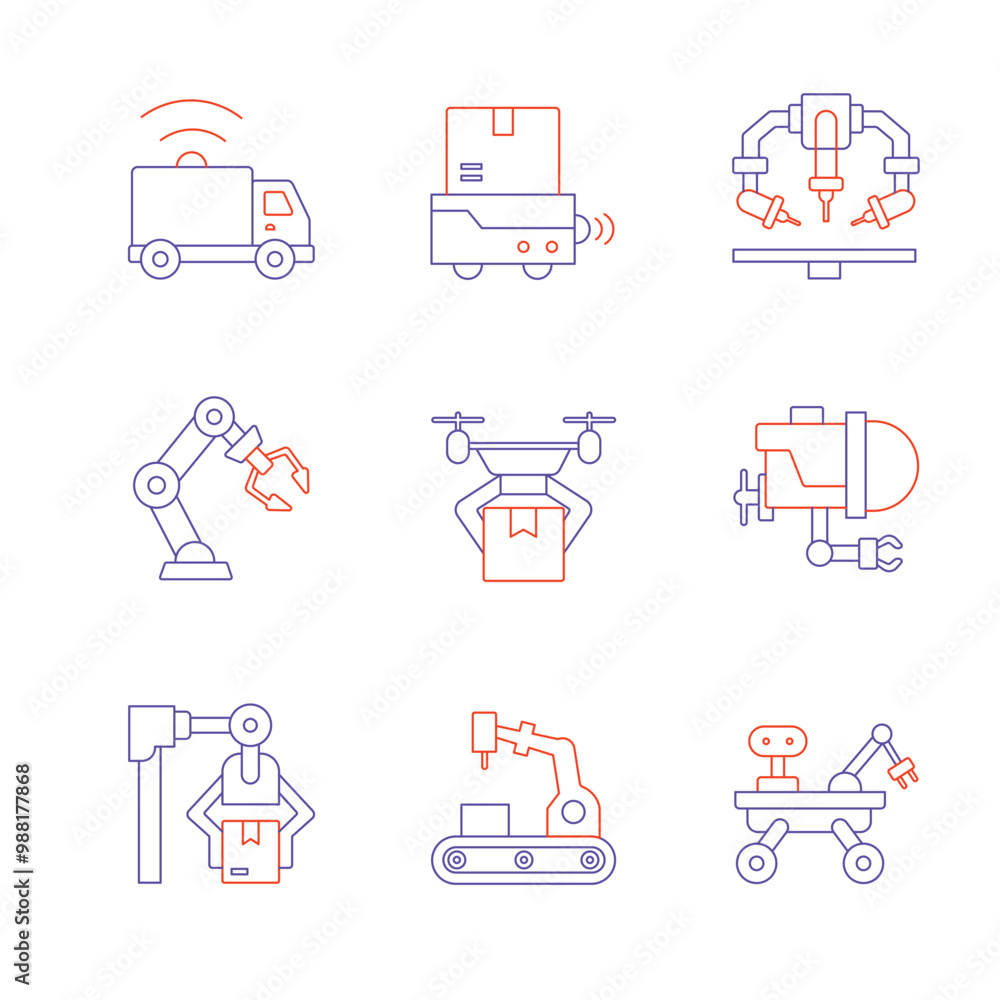 Vector icon set for Smart Manufacturing and Automated Logistics ...