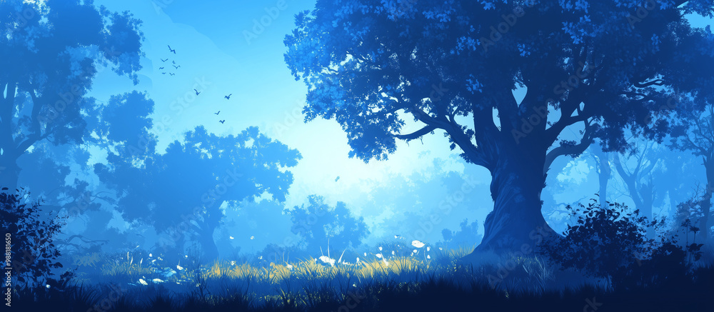 blue forest tree silhouette parallax background, Ai generated images ...