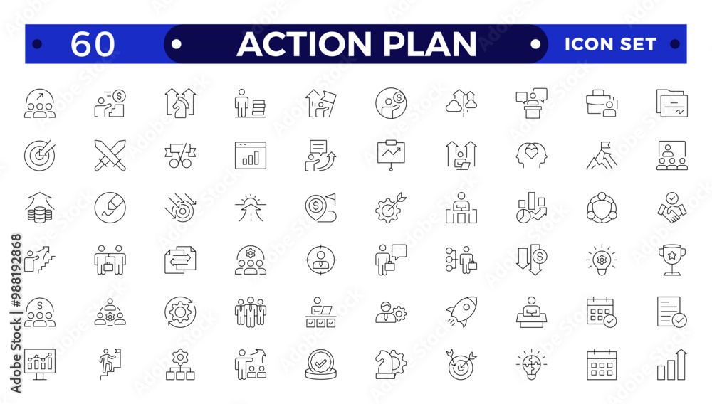 Action plan outline icon set. Containing planning, schedule, strategy ...