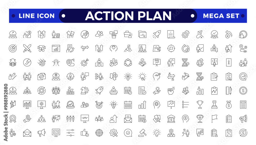 Action plan outline icon set. Containing planning, schedule, strategy ...