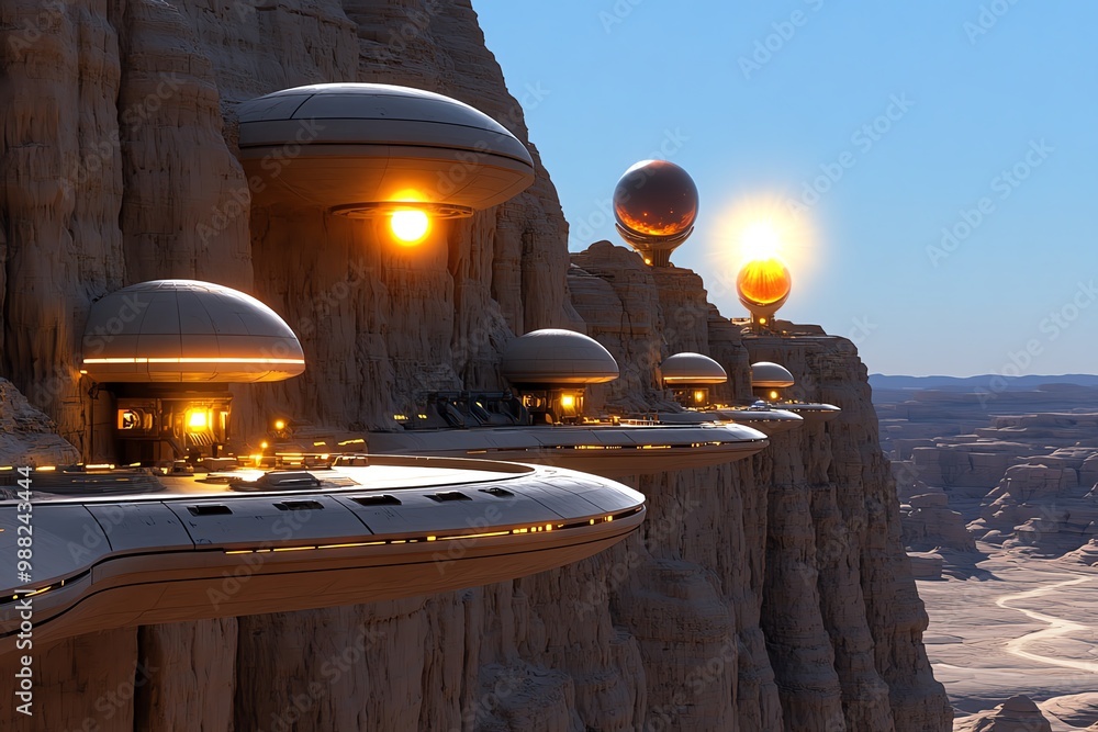 Alien desert planet, with multiple suns, strange vegetation, and ...