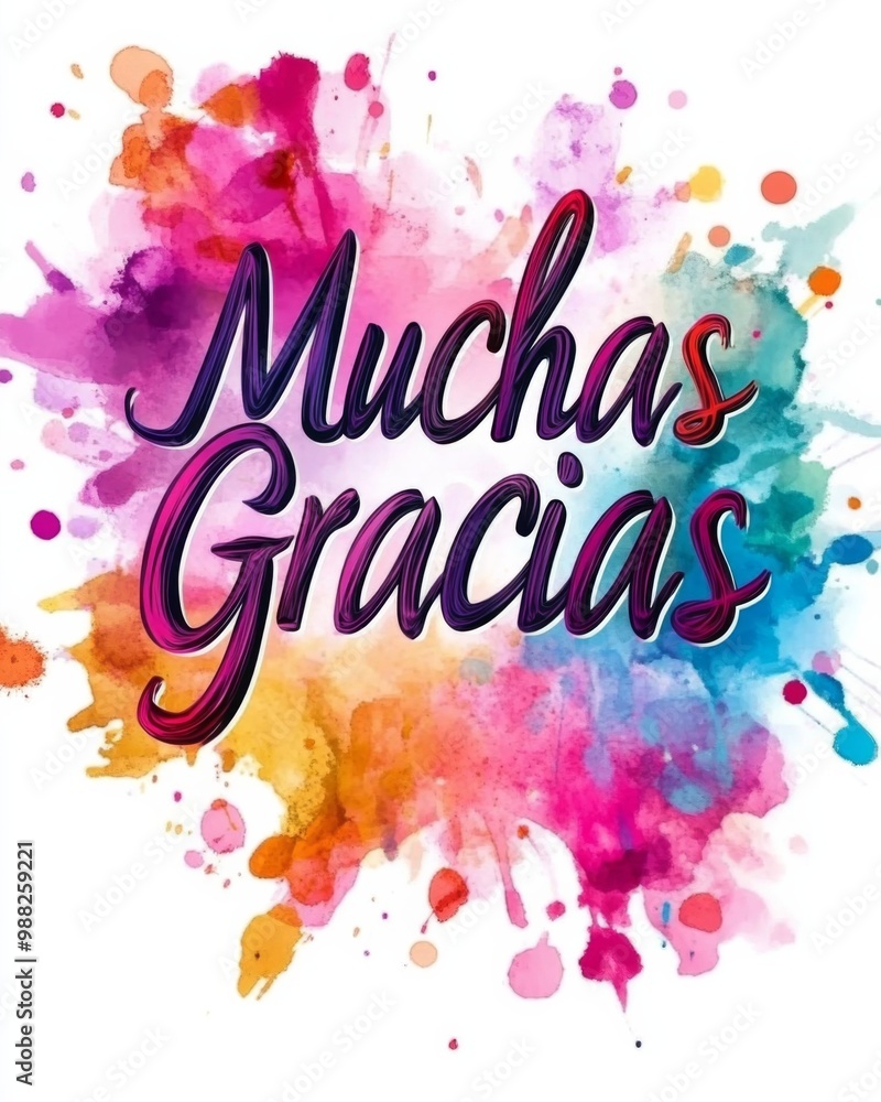 Graphic design words "Muchas Gracias" written cursive font Muchas ...