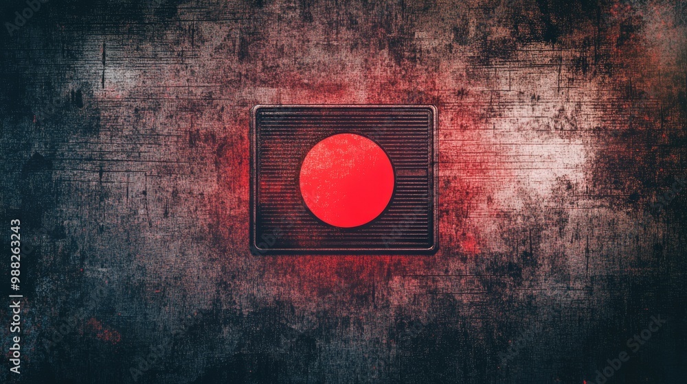 Retro CCTV or VHS video white noise texture featuring a red recording ...