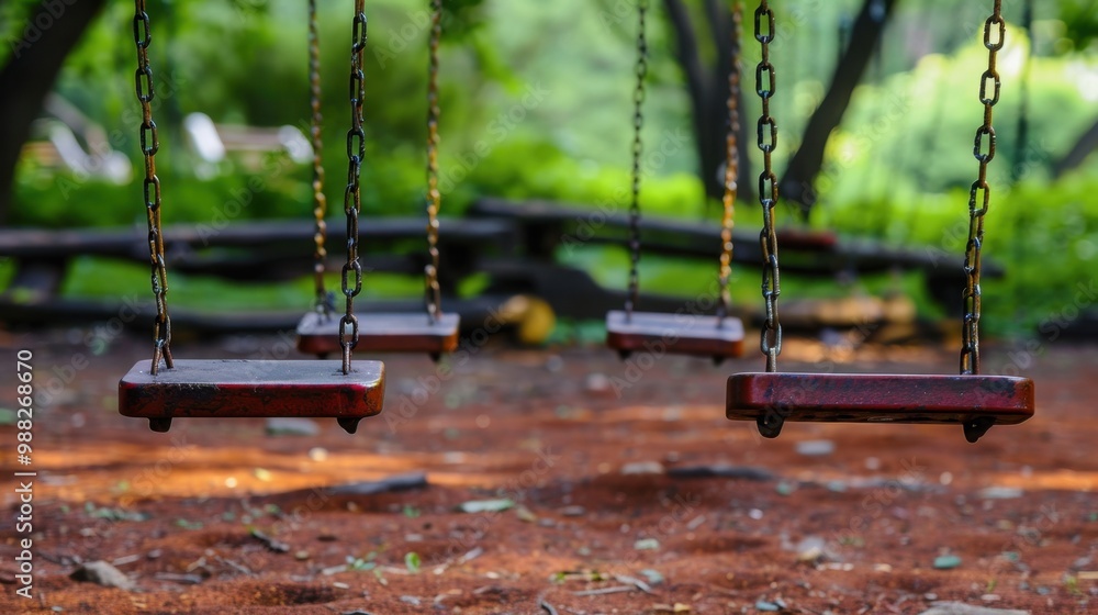 Swing Set: A solid structure with multiple swings attached by chains ...