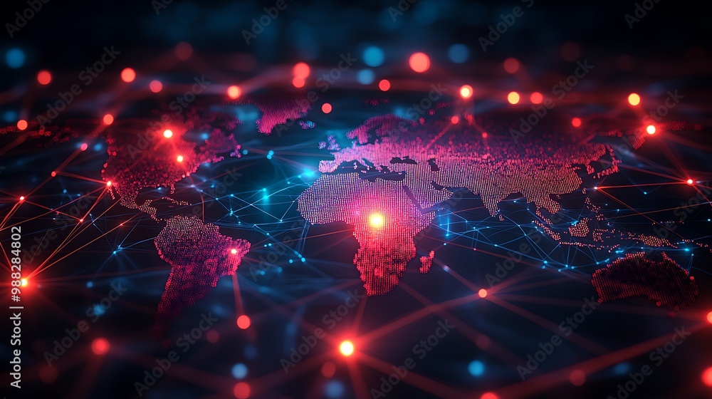A stylized world map with interconnected lines representing trade ...