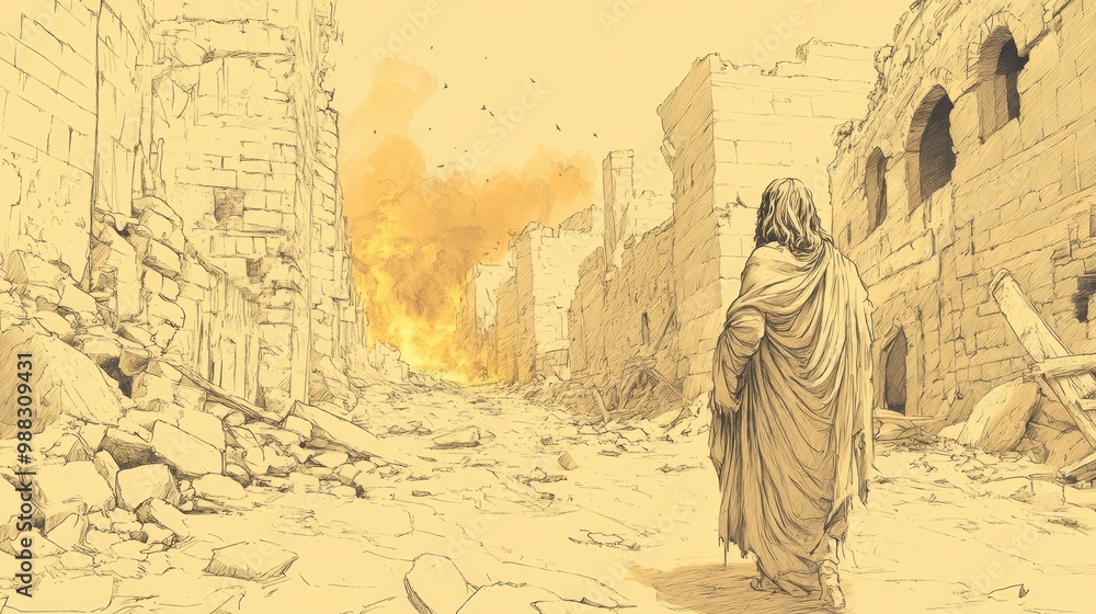 Jeremiah Mourns the Fallen City A Powerful Minimalist Wall Art Sketch ...