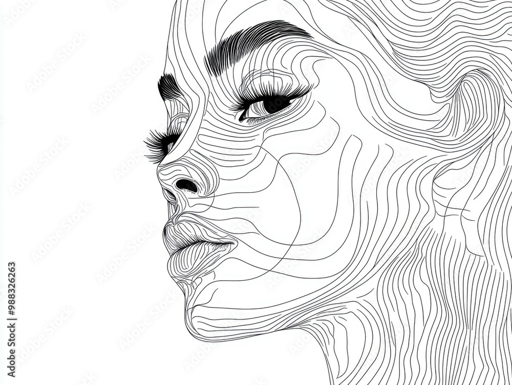 Minimalist black and white line art of a woman s face for creative ...