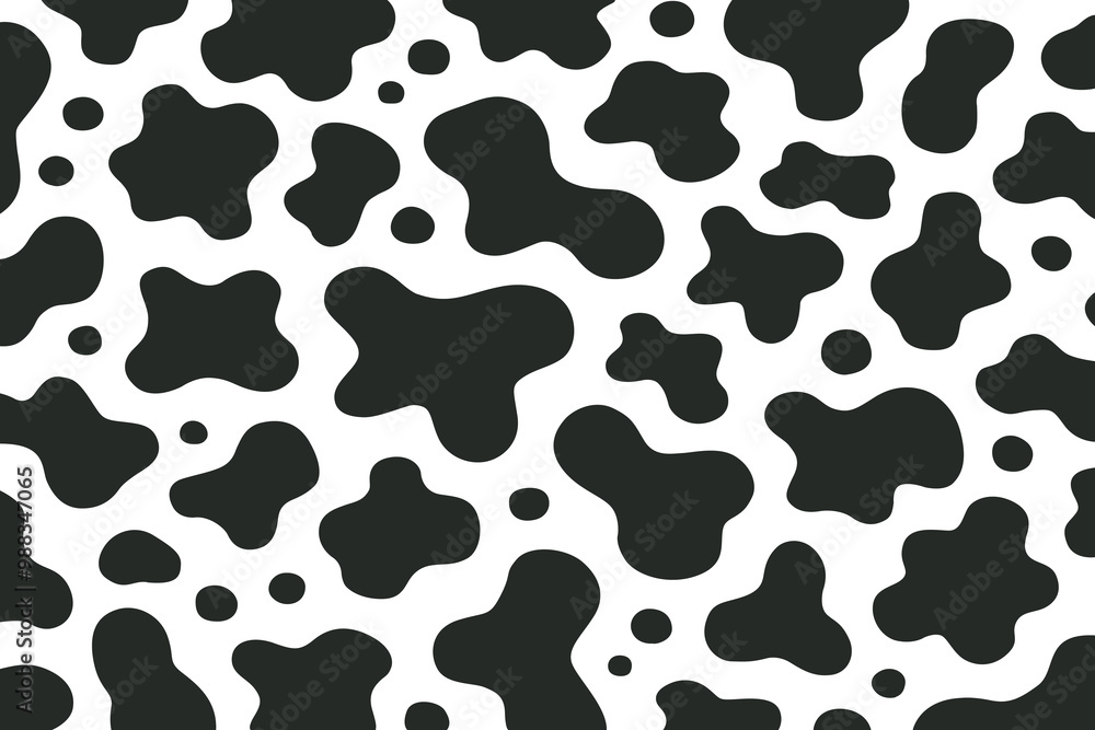 Vector cow print pattern background. Black irregular patches on white ...