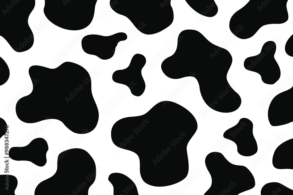 Vector cow print pattern background. Black irregular patches on white ...