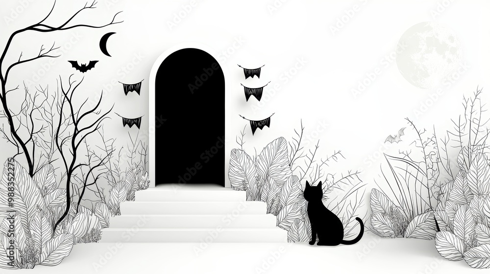 Coloring Book Halloween Spooky A black and white drawing of a cobweb ...