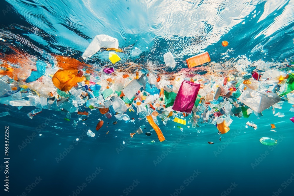 underwater view of plastic pollution and microplastics threatening ...