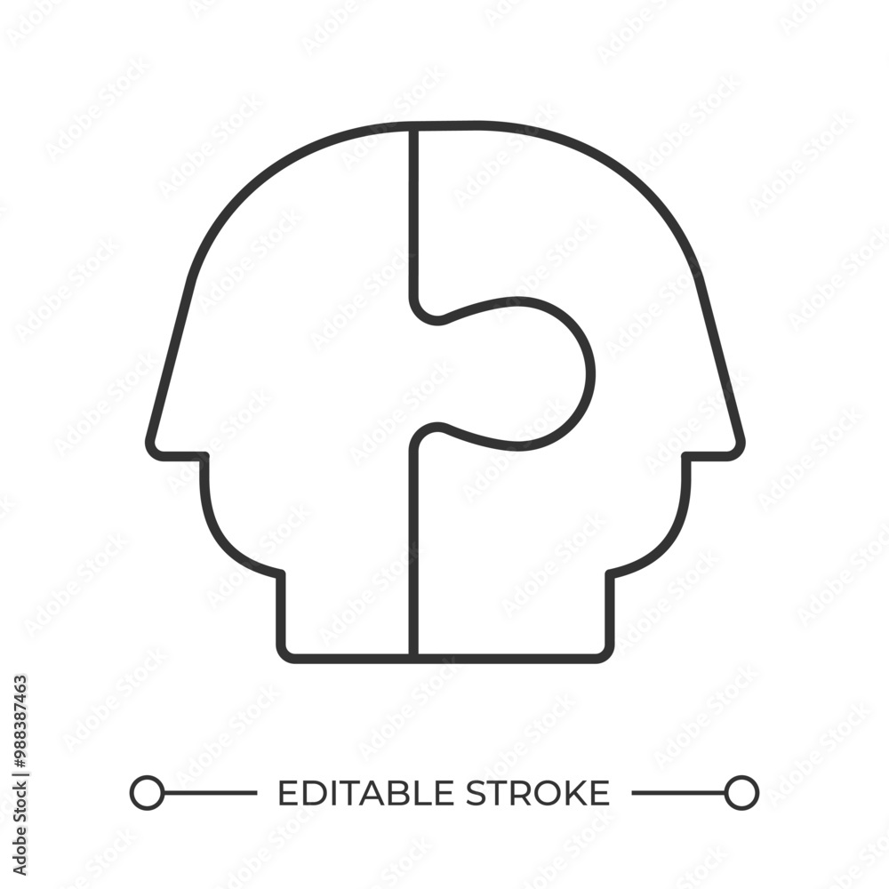 Human connection linear icon. Two interlocking heads. Puzzle pieces ...