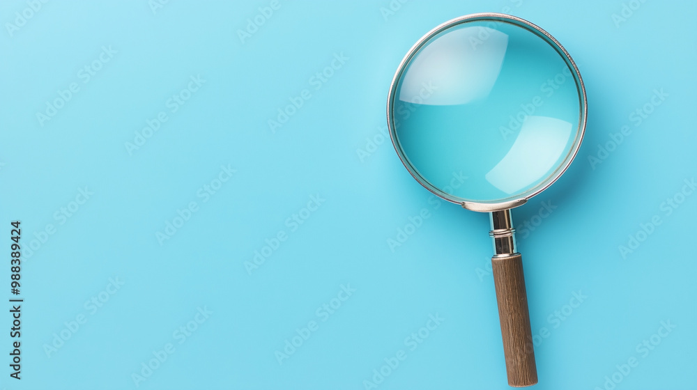 Magnifying glass, front view, blue background Stock Photo | Adobe Stock