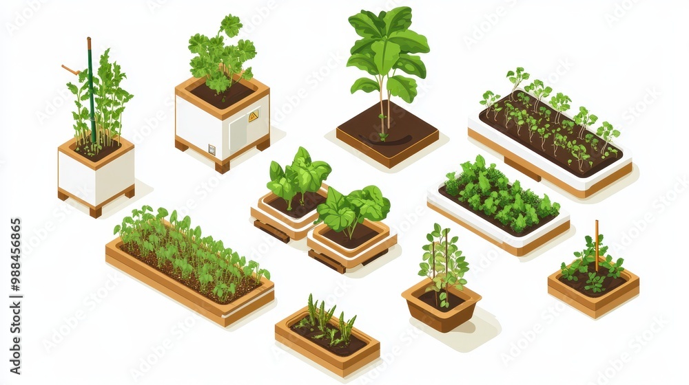 Isometric Illustrations of Various Indoor and Outdoor Planter Boxes ...