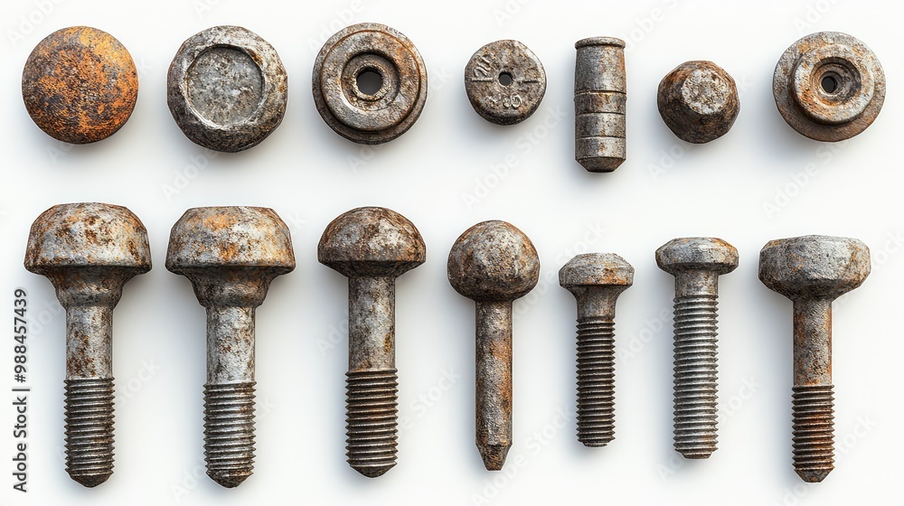 Realistic Top View of Old Rusty Screw and Bolt Heads - Perfect for ...