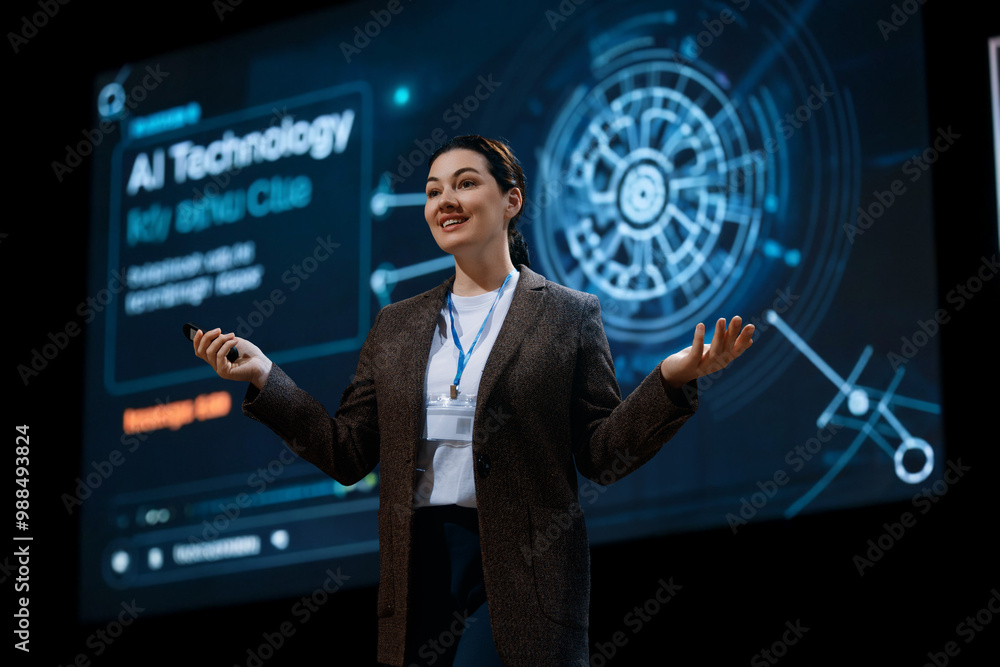 woman is speaking about technologies Stock Photo | Adobe Stock