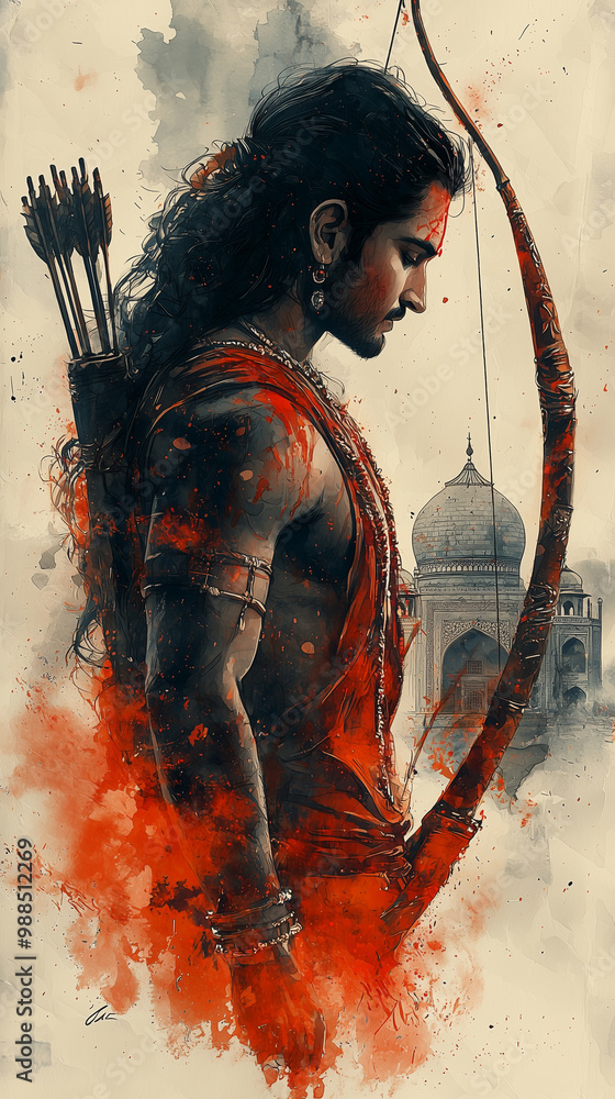 Watercolor illustration of Ram Navami with Lord Rama with in the ...